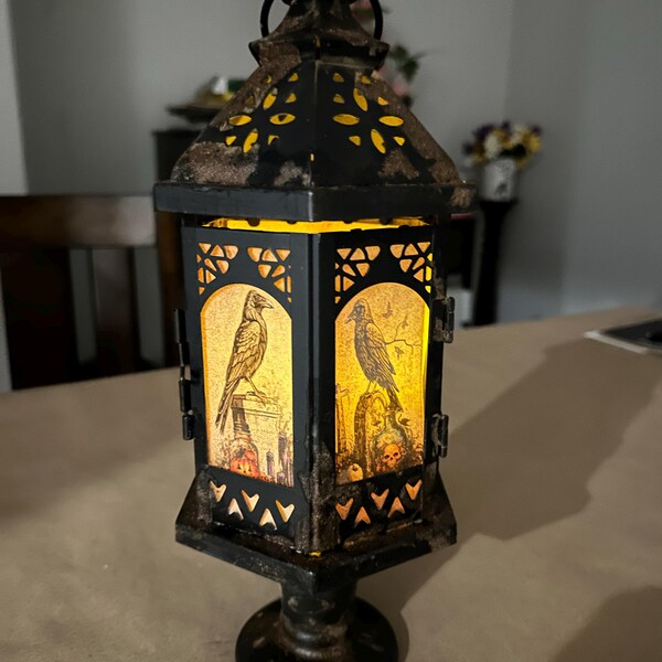 Crows Metal Lantern, Halloween Lantern, Antiqued Bronze Look Lantern ...
