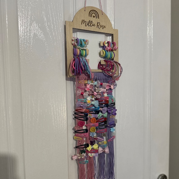 Rainbow Wooden Hair Bow Holder, Macrame Hanger, Niece Gift, Girls ...