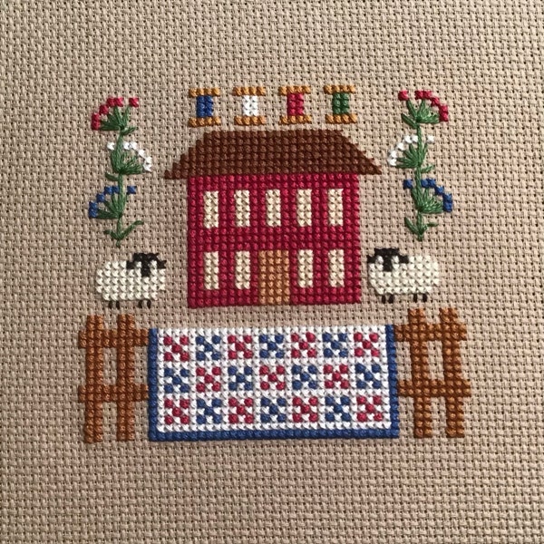 4x4 Nine Patch Quilt Saltbox Prim House Crossstitch Pattern Instant ...