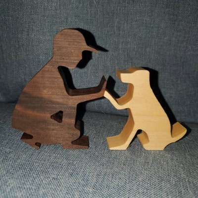 Human and Dog Wooden Statue - Etsy