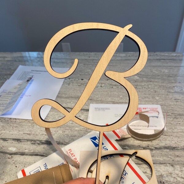 Wedding Cake Topper, Initial, Bridal, Script, Letter, Baby, Rustic ...