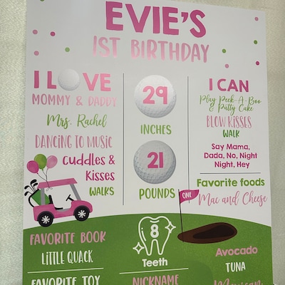 Editable Golf Birthday Milestone Sign Poster Hole in One Golf 1st ...