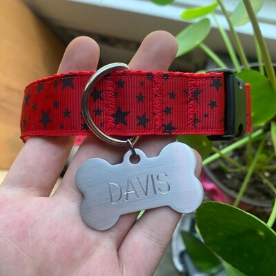 Silver Bone Pet ID Stainless Steel Custom Engraved Dog Tag Size 28x50mm ...