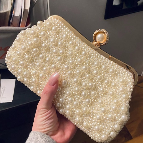 Personalized Pearl Clutch Bag, Pearl Evening Bag, Bridal Clutch With ...
