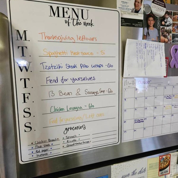 Weekly Menu Planner Dry Erasable | Whiteboard Meal Planner | Family ...