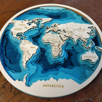 6 Layer 3D Map of the World, Multi layer Panel,laser Cut File. 3D Wood ...