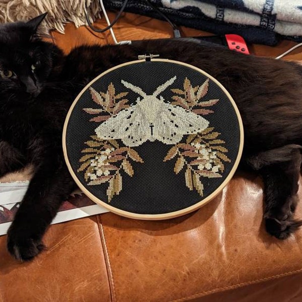 White Moth Cross Stitch Pattern PDF - Insect Modern Butterfly Gothic ...