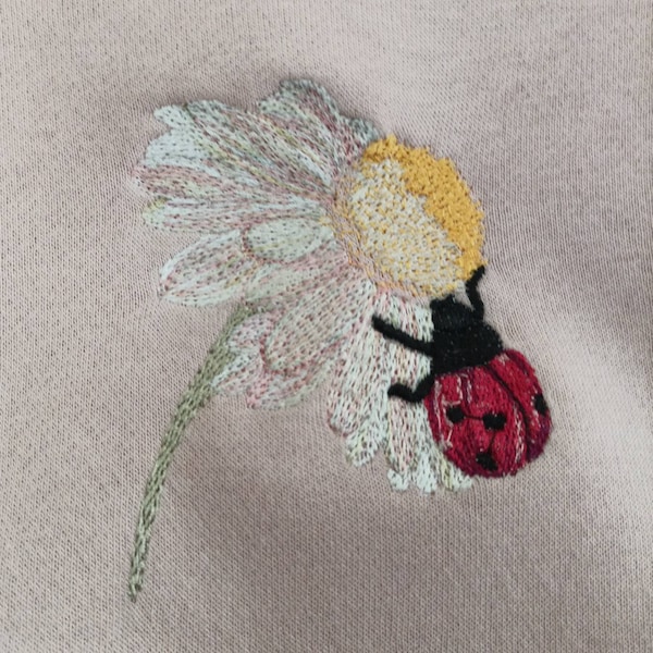 Ladybug and Daisy Machine Embroidery Design – Spring Chamomile Flower ...