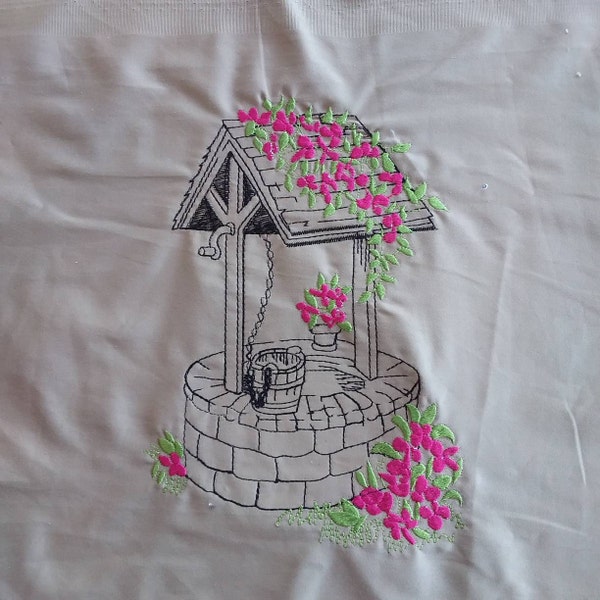 Wishing Well Machine Embroidery Design: Floral Line Art (6 Sizes ...