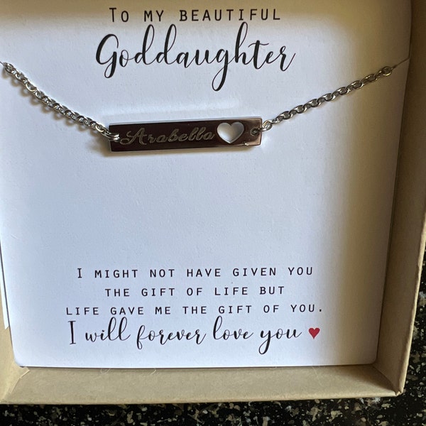 Personalized Goddaughter Necklace: Engraved Bar Pendant, Baptism Gift ...