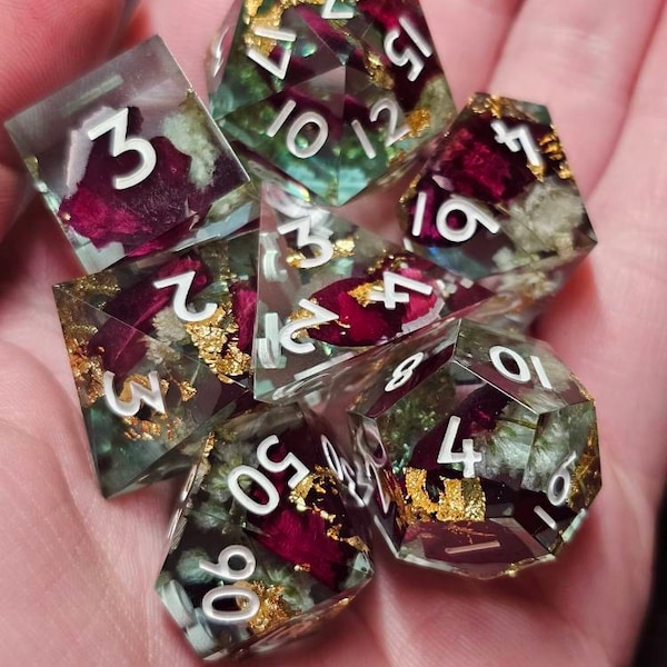 Victorian Tearoom - Floral Handmade Resin Sharp Edge Dnd Dice Set With ...