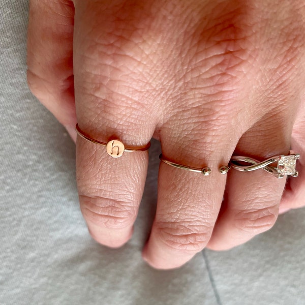 Tiny Dot Ring 14k SOLID Yellow Gold Band With Hand Cut Circle Disc ...