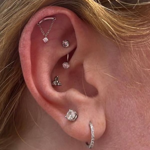 14K Solid Gold Threadless Dangle Hidden Helix Earrings/cartilage ...