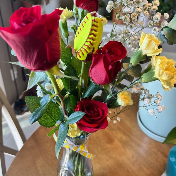 Softball Roses Arrangement | Softball Flowers Bouquet | Softball Gifts ...