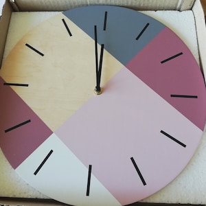 Minimalist Wall Clock With Numbers Large Wooden Clock Mustard and Gray ...