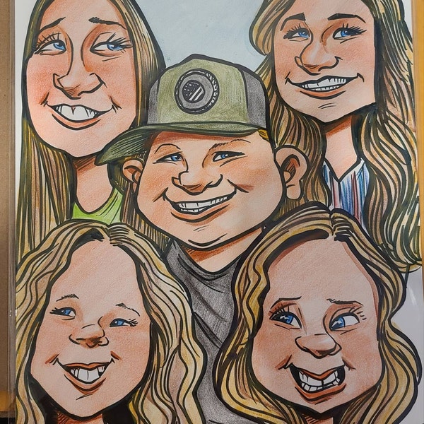 5 Faces Color Caricature Portrait - Etsy