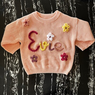 Custom Name Sweater, Personalised, Hand-embroidered Jumper, Baby Shower ...