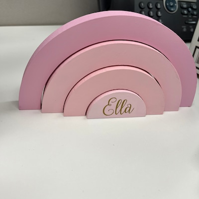 Personalised Wooden Freestanding Stacking Rainbow, Blush Pink Bedroom ...