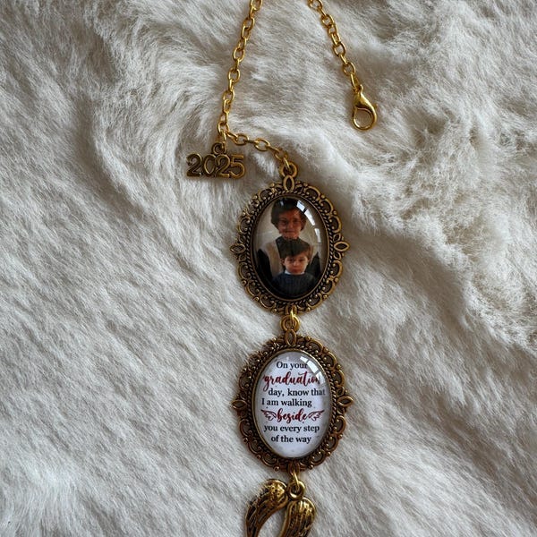 Custom Graduation Tassel Photo Charm With Angel Wings, Graduation ...