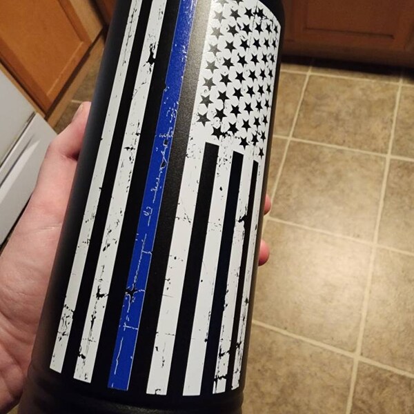 Police Water Bottle, Thin Blue Line Flag, Police Tumbler, Police Gift ...