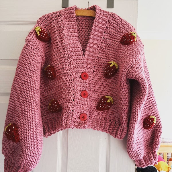 CROCHET PATTERN, Strawberry Crochet Cardigan Pattern, Strawberry Chunky ...