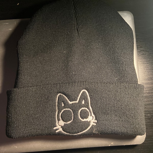 Glow in the Dark Crying Cat Beanie, Embroidered Black Unisex Adult Beanie, Cuffed Knit Beanies ...