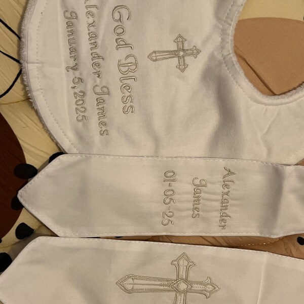 Custom Baptism Bundle - Bib, Stole, Towel and Shoes - Dedication, New ...