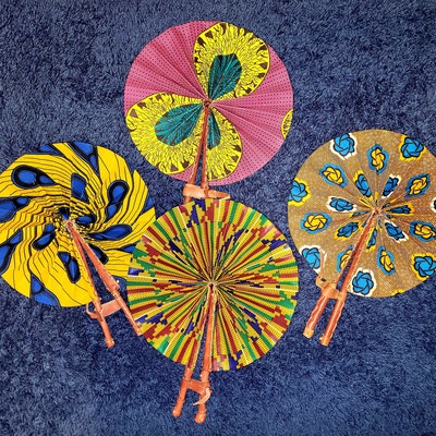 Set of 12 Mixed Print Hand Made African Folding Fans From Kenya - Etsy