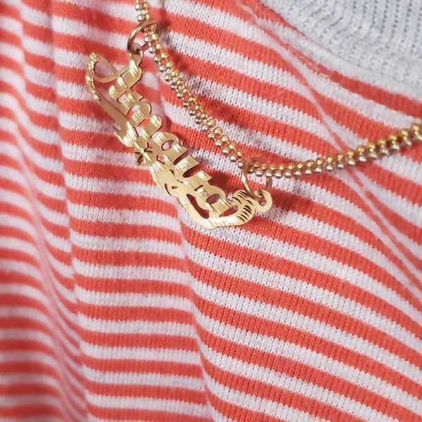 Solid Gold, Heart Name Necklace, Nameplate, Diamond Cut, 14K Solid Gold ...