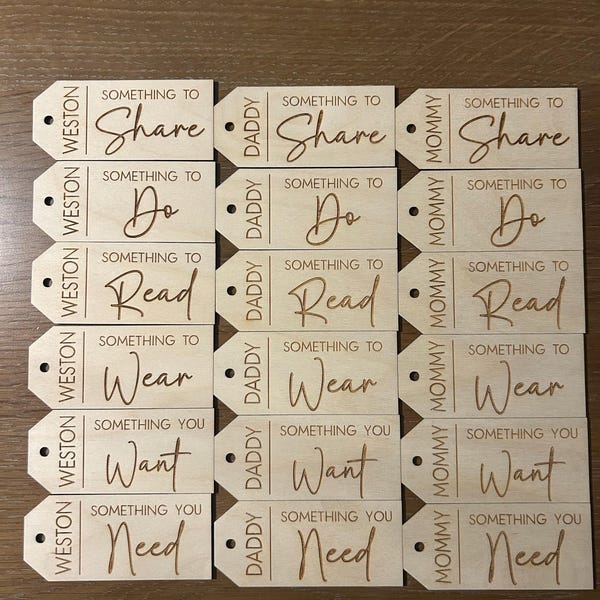 Personalized Want Need Wear Read Share Do Gift Tags, Set of Six, Wooden ...
