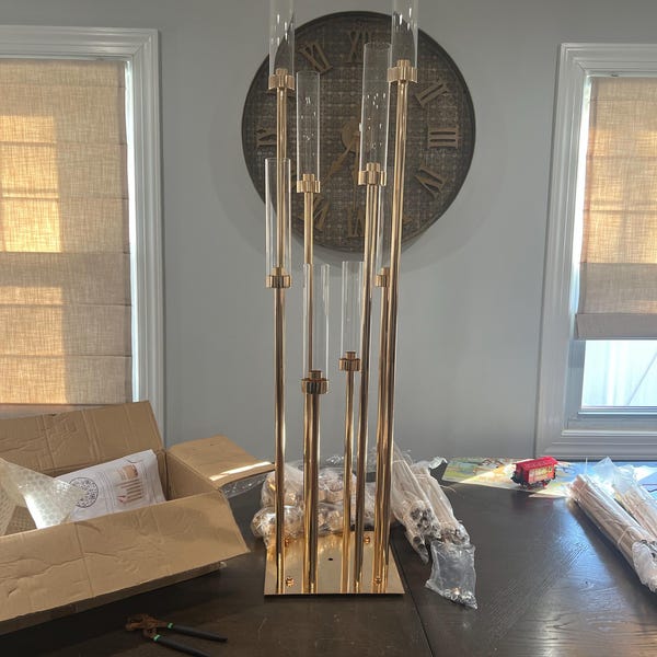 50''-gold 8 Arm Metal Cluster Candle Holder, Tall Stand Glass Candles ...