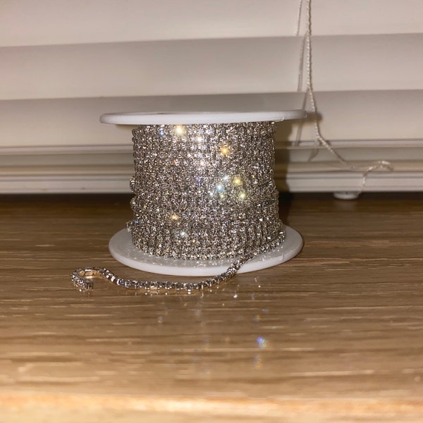 Silver Rhinestone Chain by Yard With Clear Crystal in Silver Setting ...