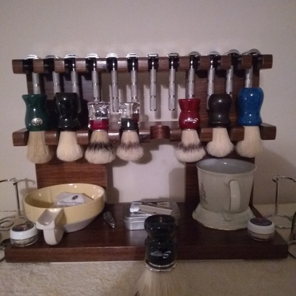The Ultimate Wood Shaving Razor and Brush Double Decker Stand 16" Wide ...
