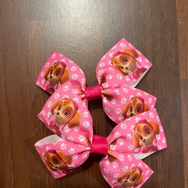 Pair of Dogs Ribbon Hair Bows Alligator Clip/bobbles Girls Baby Toddler ...