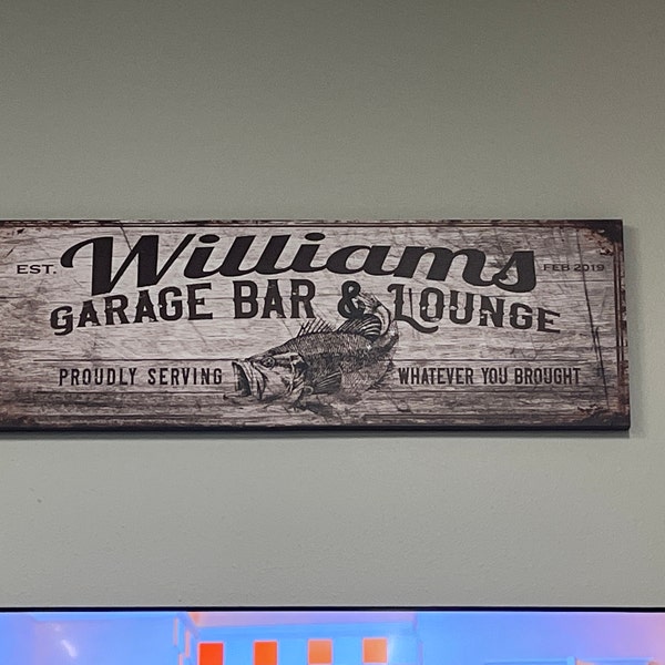 Garage Bar Sign Personalized, Custom Garage Bar & Lounge Sign, Basement ...
