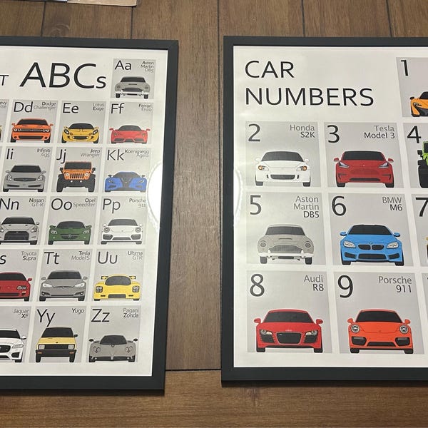 Car Nursery ABC Alphabet Car Poster Print Wall Art for Babies and Kids ...