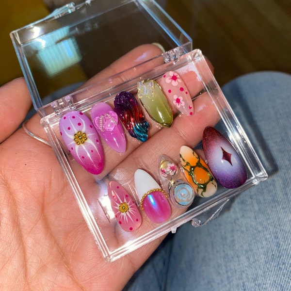 Fairy Tale Flower Long Almond Press on Nails, 3D Fairycore Nails ...