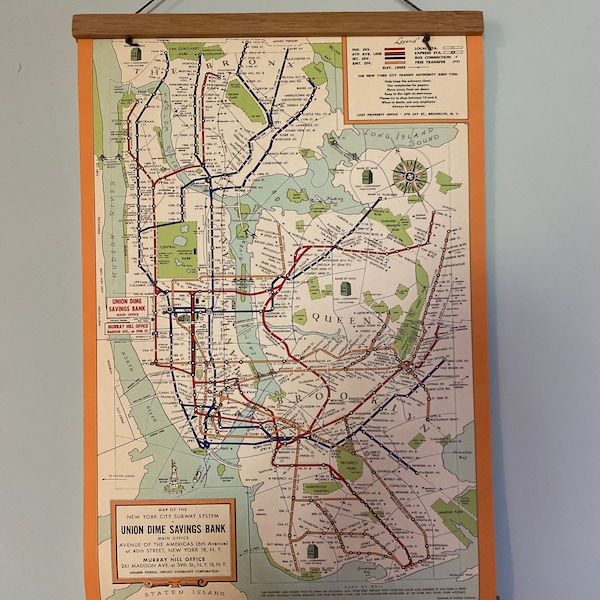 Old Map of New York City Subway System, 1954 Vintage Subway Map ...