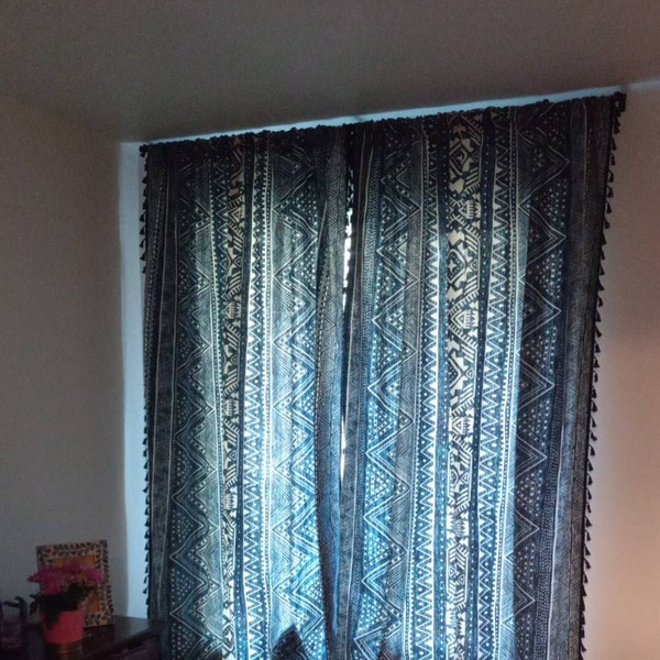Blue Boho Style Curtains, Cotton Linen Curtains, Boho Decor, Boho ...