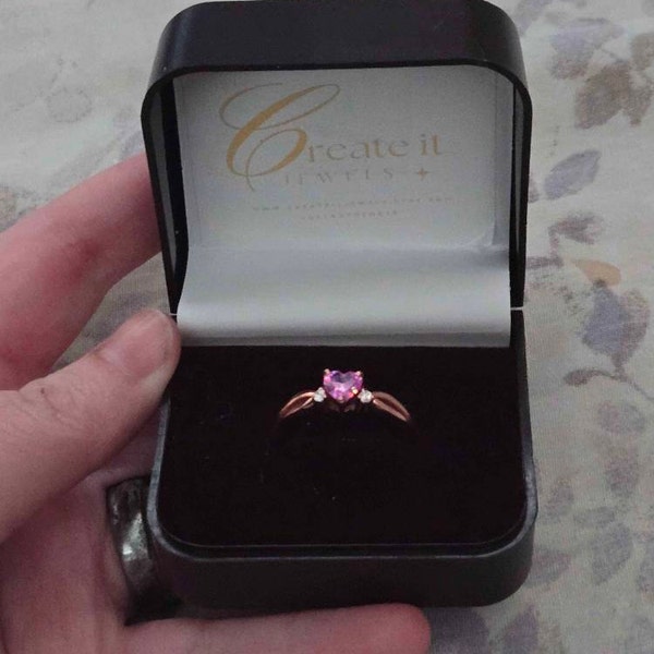 Heart Shaped Pink Diamond Ring Three Stone Vivid Pink Diamond Simulant ...