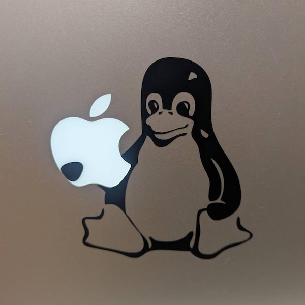 Penguin Bites the Apple MacBook Sticker Linux Tux Decal - Fits Both Old ...