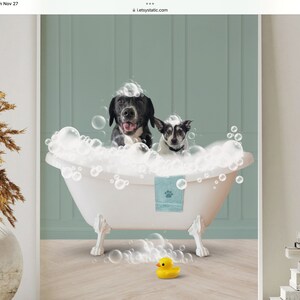Two Pets in Bathtub Custom Pet Portrait From Photo, Combine Pet Photo ...
