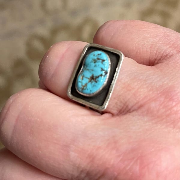 Royston Boulder/ribbon Turquoise Handcrafted Sterling Silver Ring Size ...
