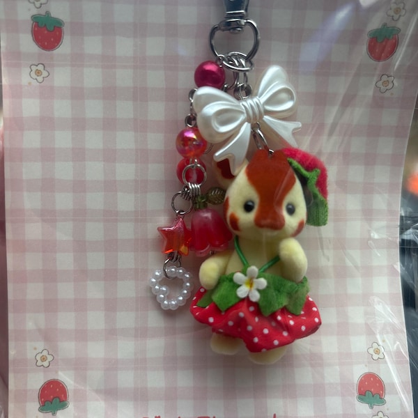 Calico Critter Fruit Keychain: Beaded Animal Keychain, Strawberry ...