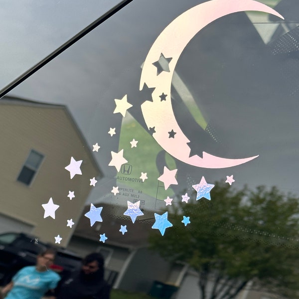 Moon and Star Shower Falling Stars Vinyl Decal | Falling Stars Decal ...