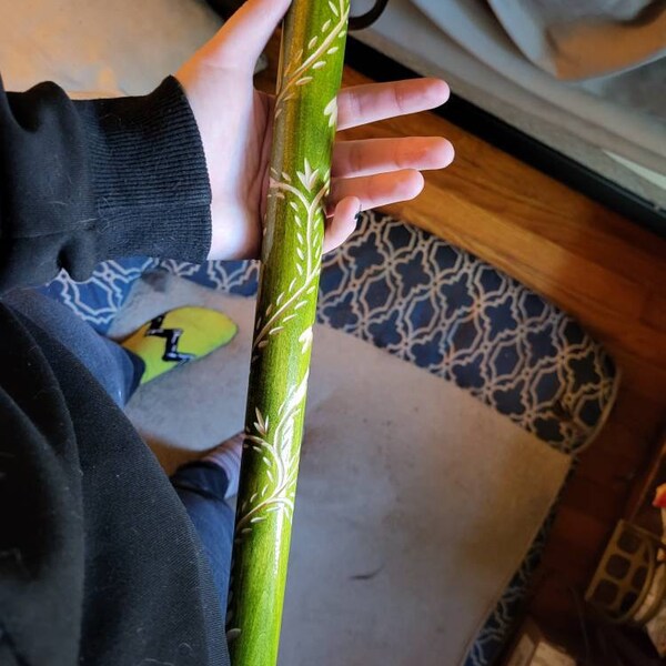 Wooden Cane Bat Carved Handle and Staff Wood Walking Stick Hand Carved ...