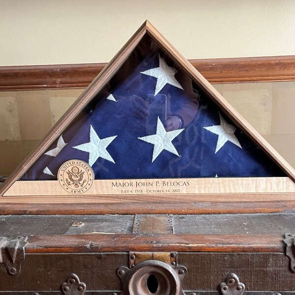 TWO BADGES Personalized Memorial Flag Display Case for a 5' X 9.5 ...
