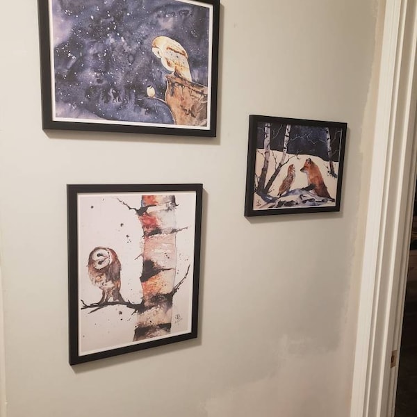 Owl and Fox Print, Landscape Print, Original Art, Winter Art, Painting ...