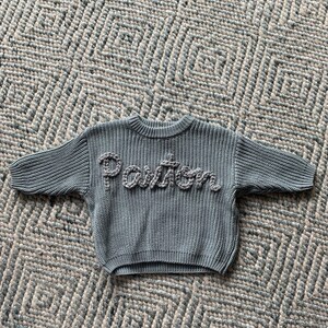 Sky Blue Baby Name Sweater, Hand Embroidered Sweater, Chunky Knit ...