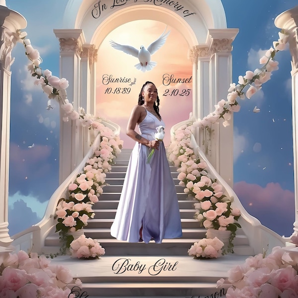 Heaven Stairway Funeral Program Background | Memorial Digital Backdrop ...